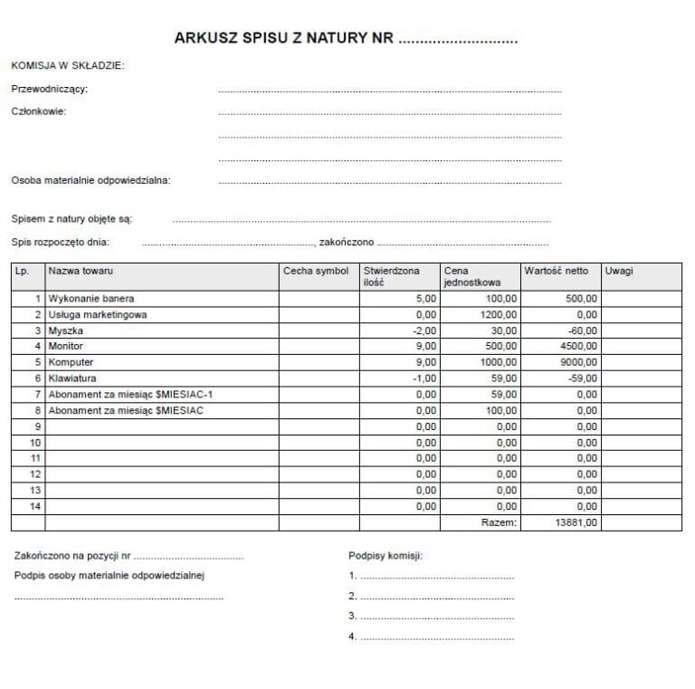 Spis z natury, remanent, opis druku - RAFSOFT.NET