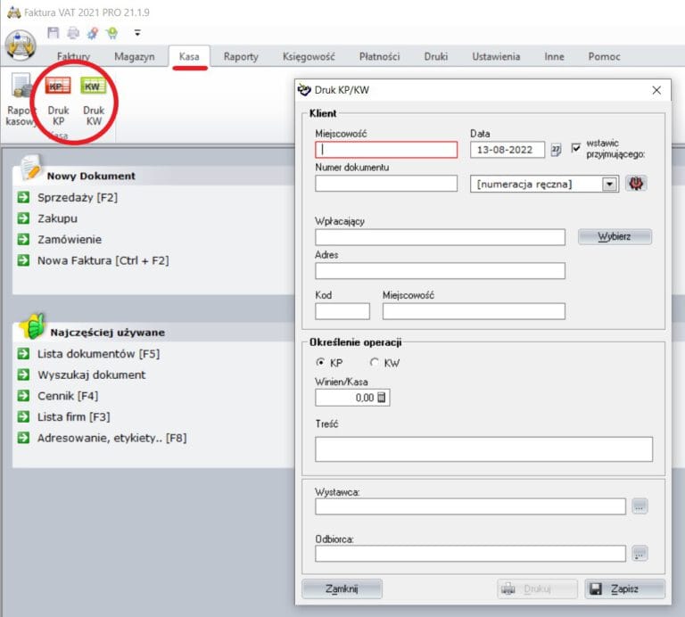 Dokumenty KP, KW - RAFSOFT.NET