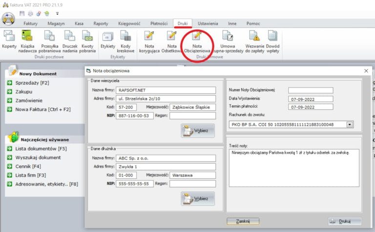 Nota księgowa - RAFSOFT.NET
